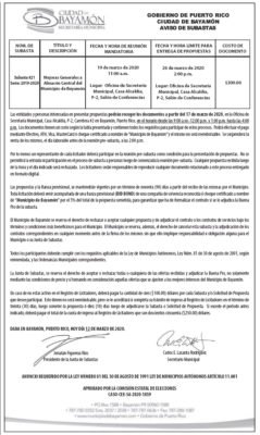 Aviso de Subasta – 12 de marzo de 2020 Mejoras Generales a Almacén ...